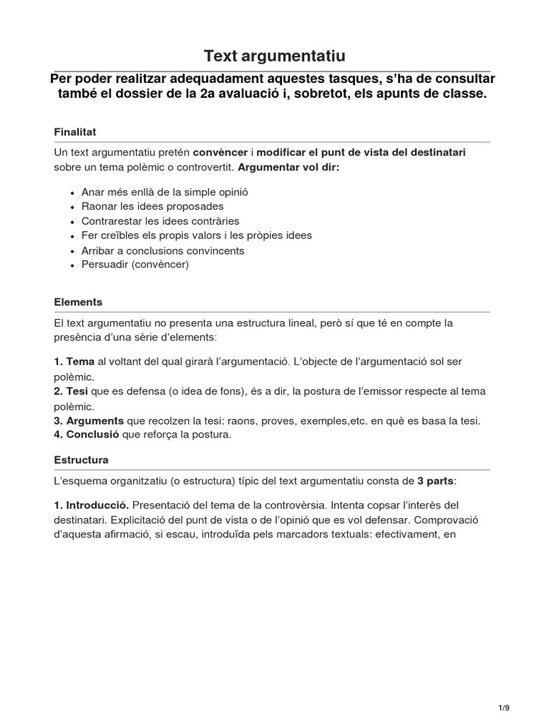 Tasques Textos Argumentatius | PDF