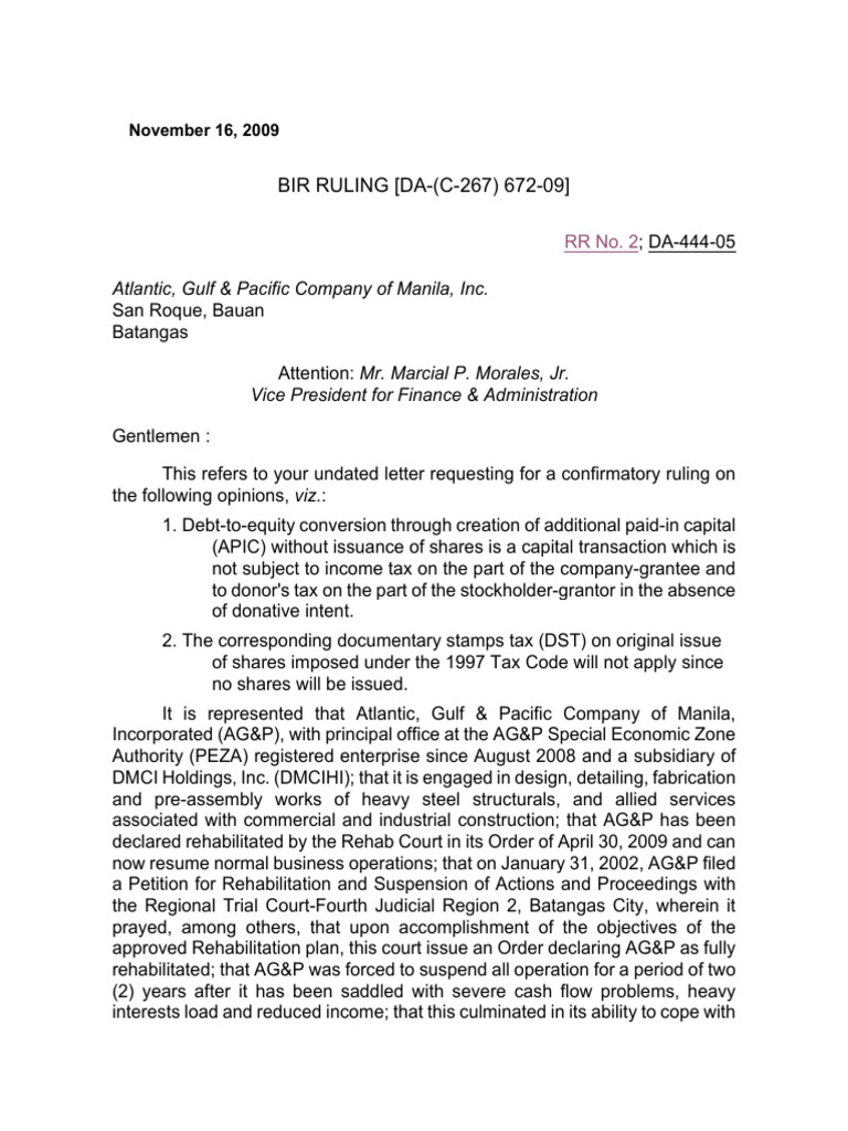 BIR Ruling DA - (C-267) 672-09 | PDF | Taxes | Stocks