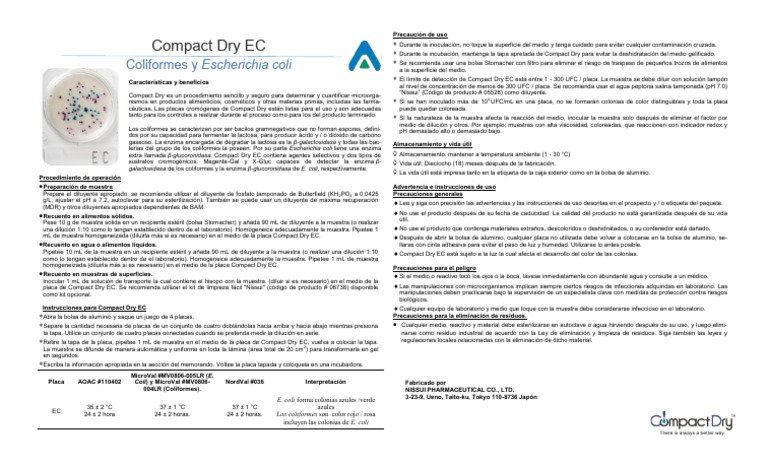 Compact Dry EC | PDF | Laboratorios | Agua