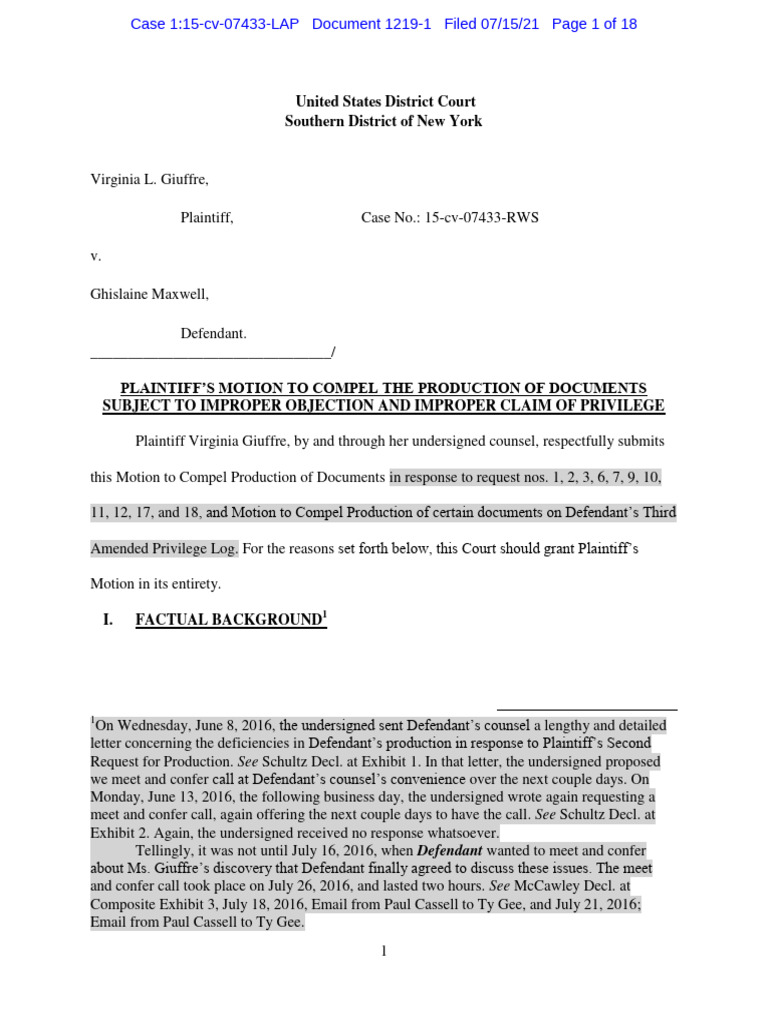 Gov - Uscourts.nysd.447706.1219.1 1 | PDF | Discovery (Law) | Common Law