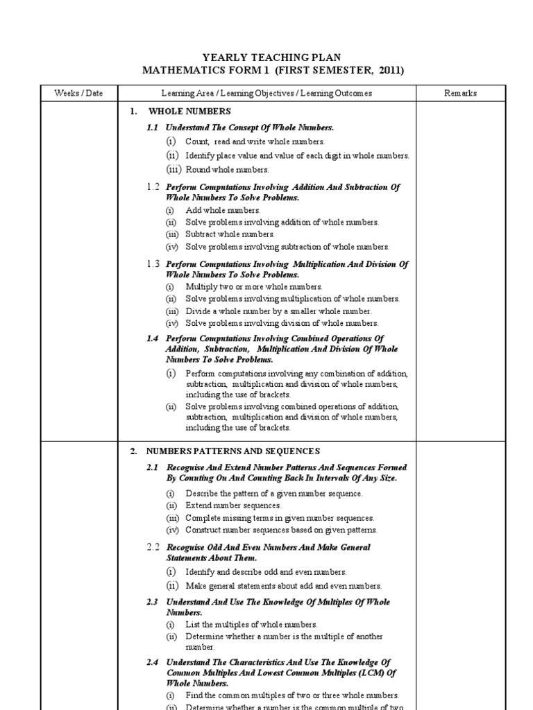 Ma Thematic Form 1 | PDF | Fraction (Mathematics) | Area