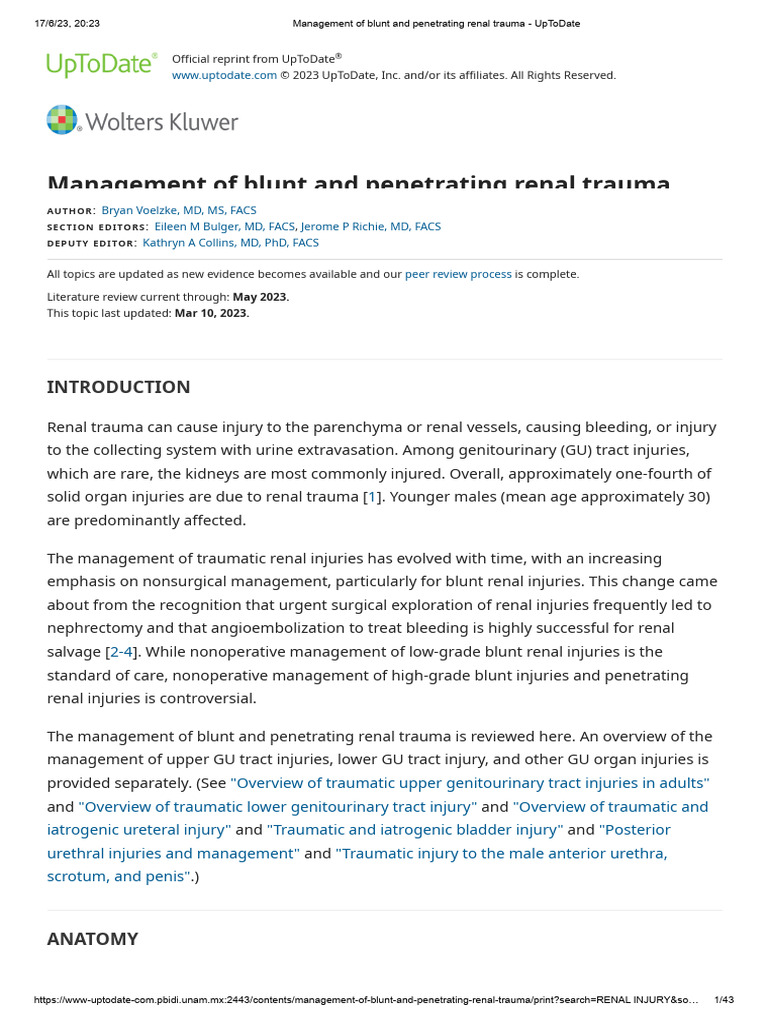 Management of Blunt and Penetrating Renal Trauma - UpToDate | PDF ...