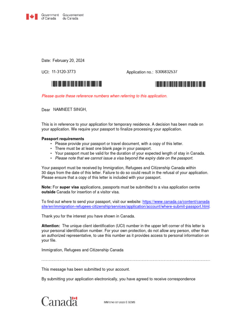 Original Passport Submission Request Letter | PDF