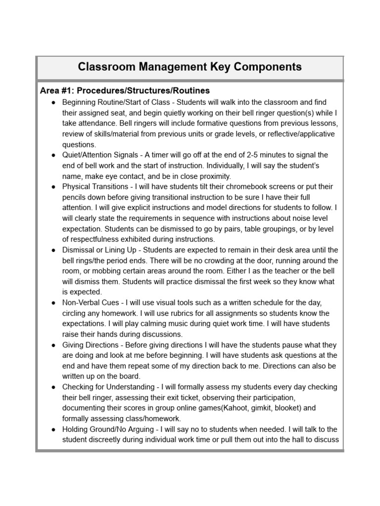 Classroom Management Key Components - Kayla Brisbois | PDF | Teachers ...