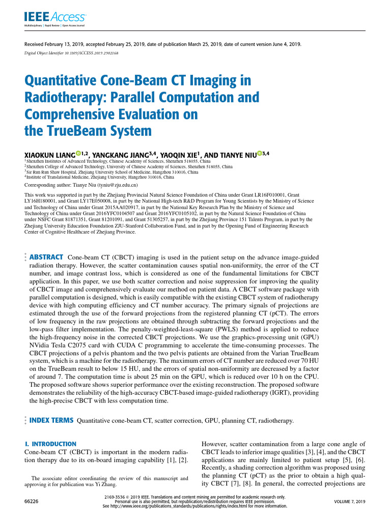 Quantitative Cone-Beam CT Imaging in Radiotherapy Parallel Computation ...