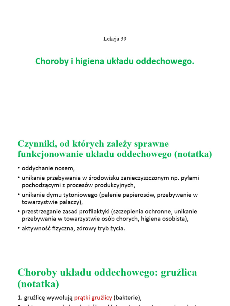 Choroby I Higiena Układu Oddechowego. | PDF