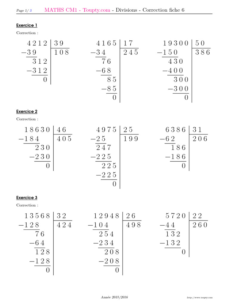 CM1 Maths Division Corrections | PDF
