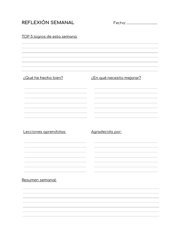 Reflexión Semanal - Plantilla | PDF