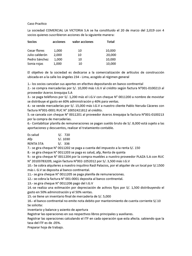 Caso Practico CONTAB. APLICADA FINANZAS | PDF | Servicios financieros | Dinero