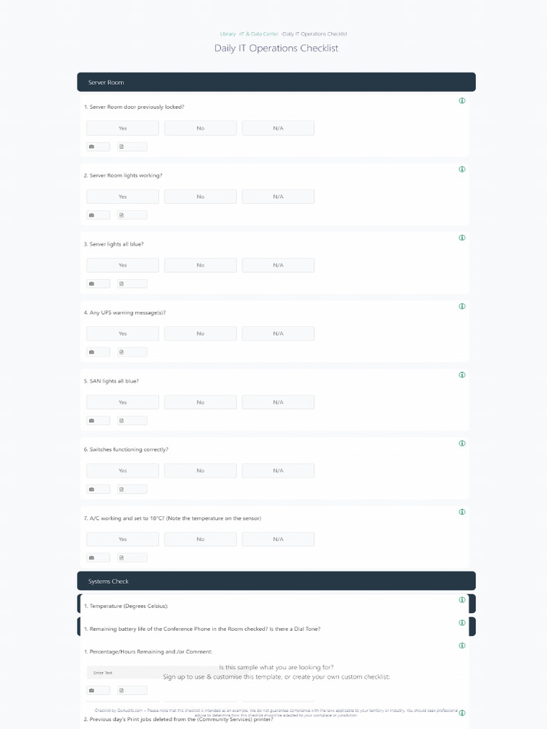 GoAudits - Daily IT Operations Checklist (Sample) | PDF