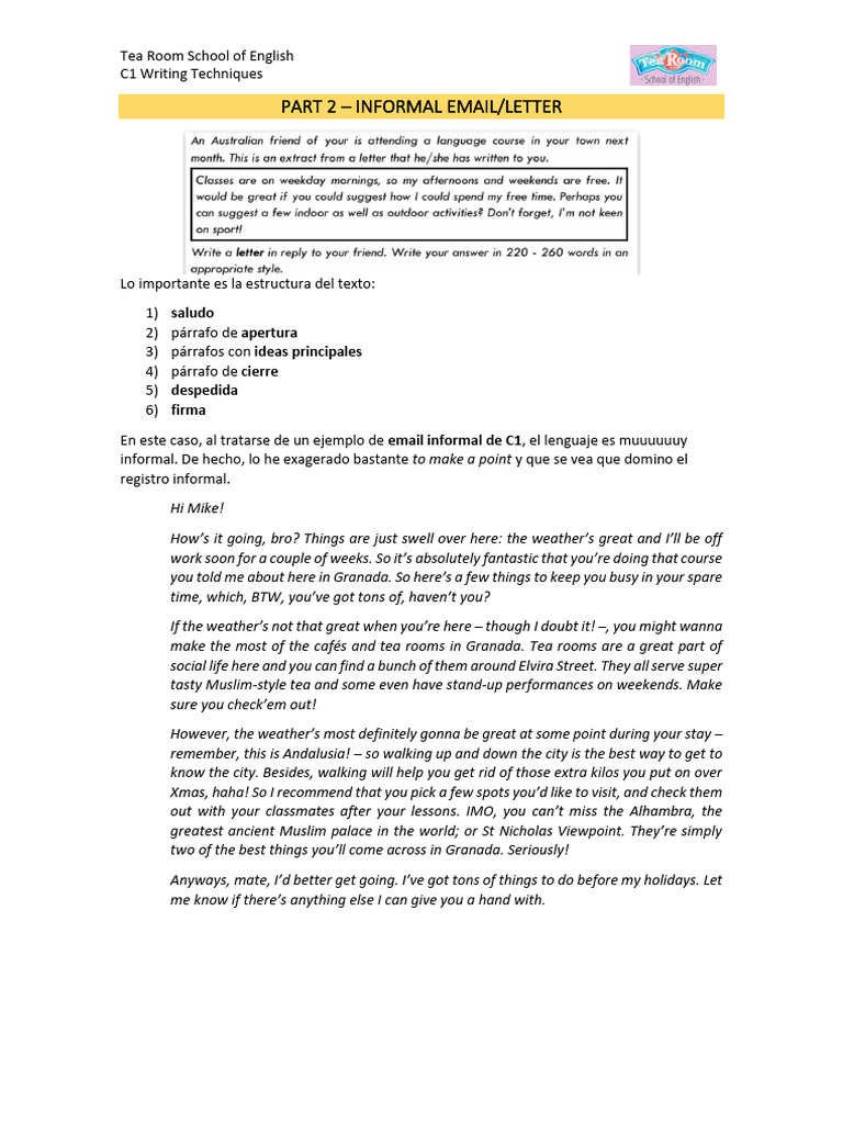 C1 - How To Write An INFORMAL LETTER EMAIL | PDF