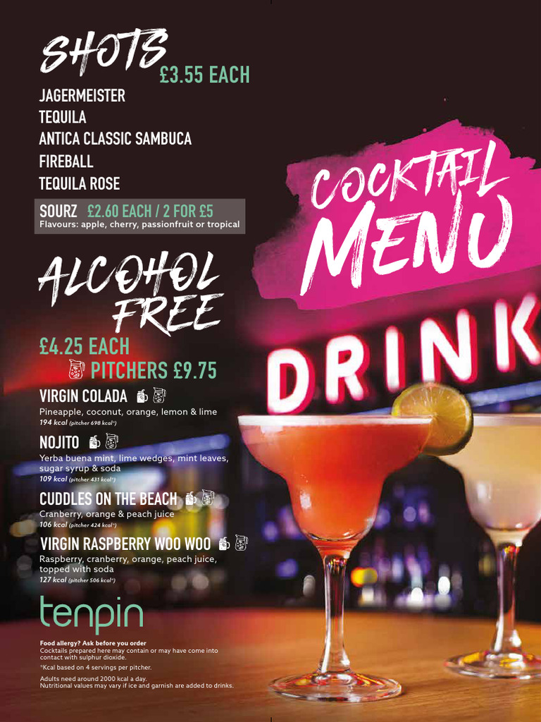 Tenpin Cocktail Menu | PDF | Lime (Fruit) | Mixed Drinks