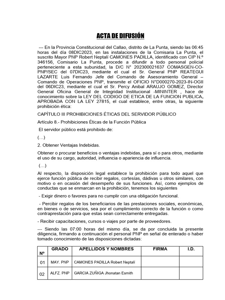 Acta de Difusion DC 202300021637 | Descargar gratis PDF | Gobierno