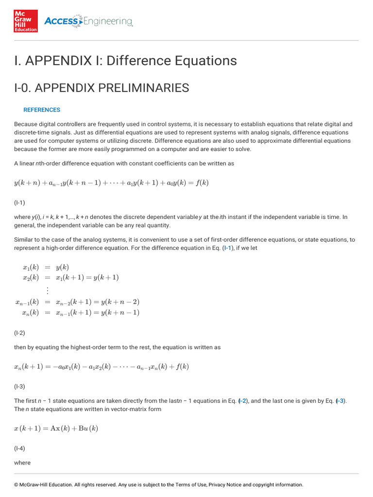 Appendix I Difference Equations | PDF | Recurrence Relation | Equations