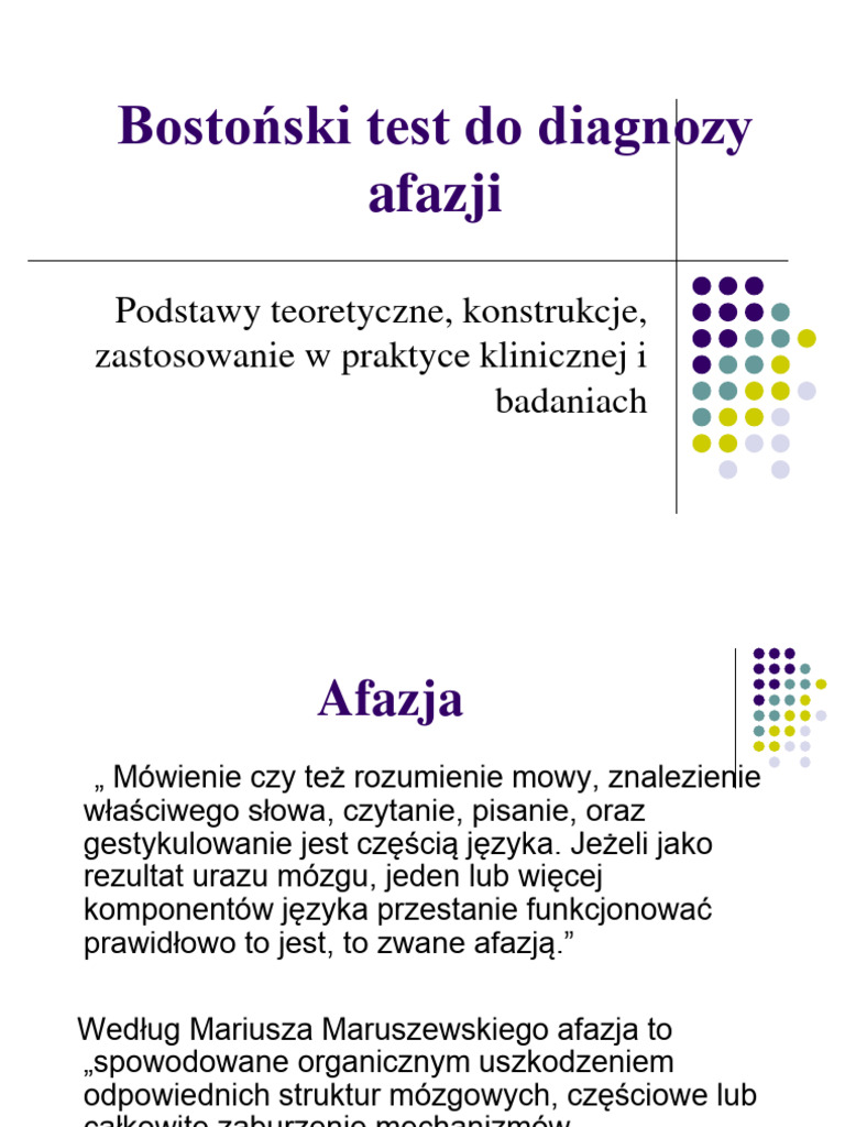 Bostoński Test Do Diagnozy Afazjipdf | PDF