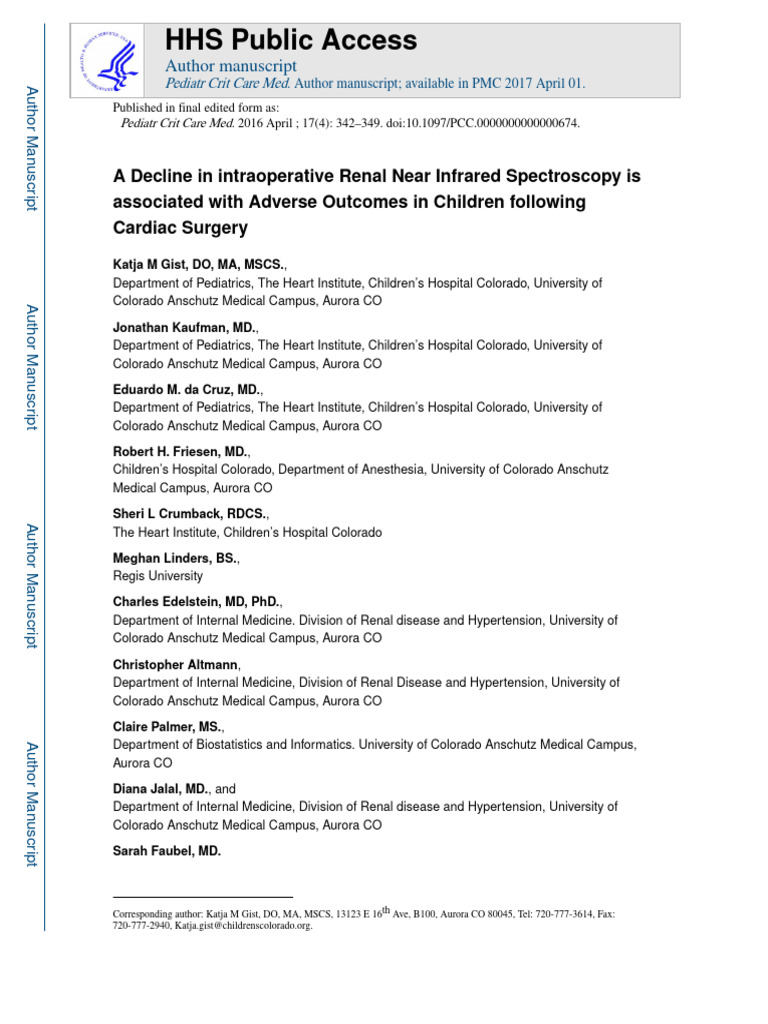 NIRS Renale Chir Cardiaque | PDF | Clinical Medicine | Medical Specialties
