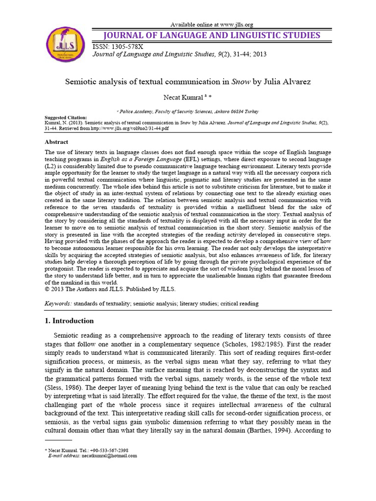 Semiotic Analysis of Textual Communication in Snow by Julia Alvarez ...