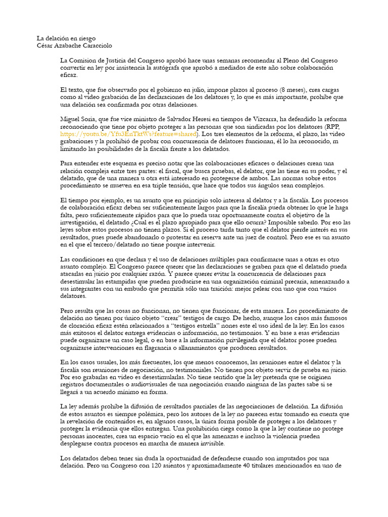 La delacion en riesgo | PDF | Justicia | Crimen y violencia