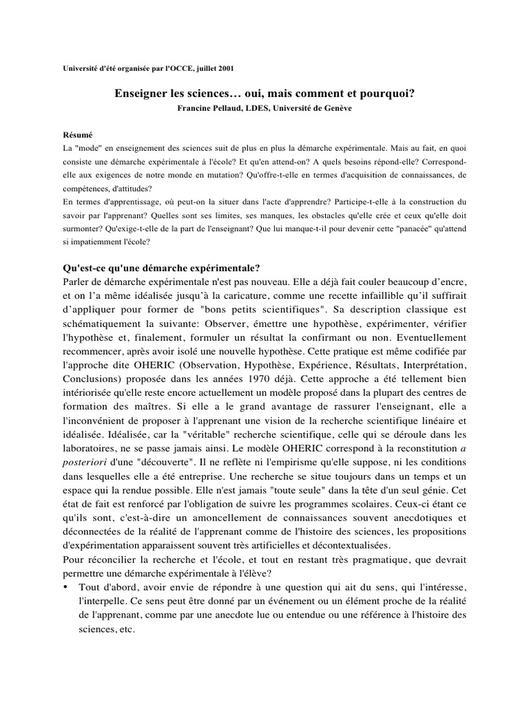 Démarche expérimentale en sciences scolaires | PDF | Pédagogie ...