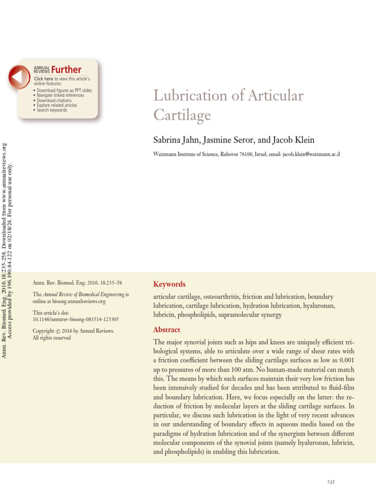 Jahn Et Al 2016 Lubrication of Articular Cartilage | PDF | Friction ...