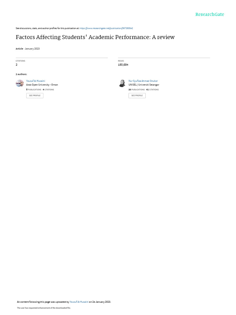 Factors Affecting Students Academic Performance Areview | PDF ...