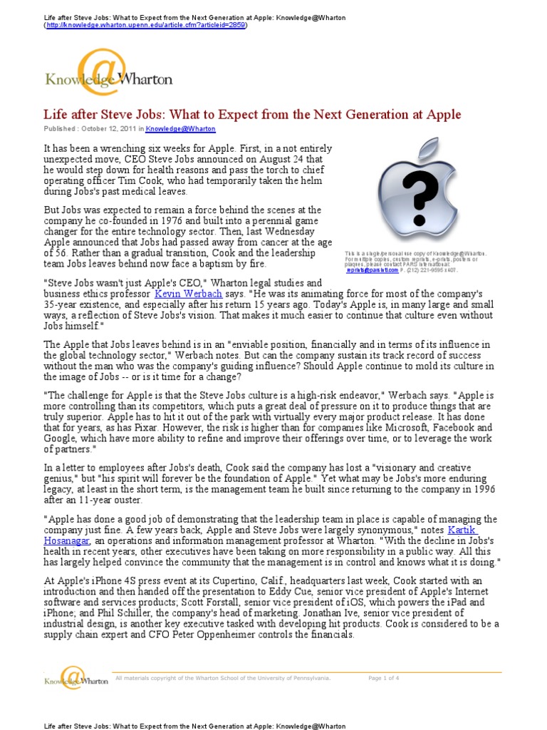 Life After Steve Jobs: What To Expect From The Next Generation at Apple ...