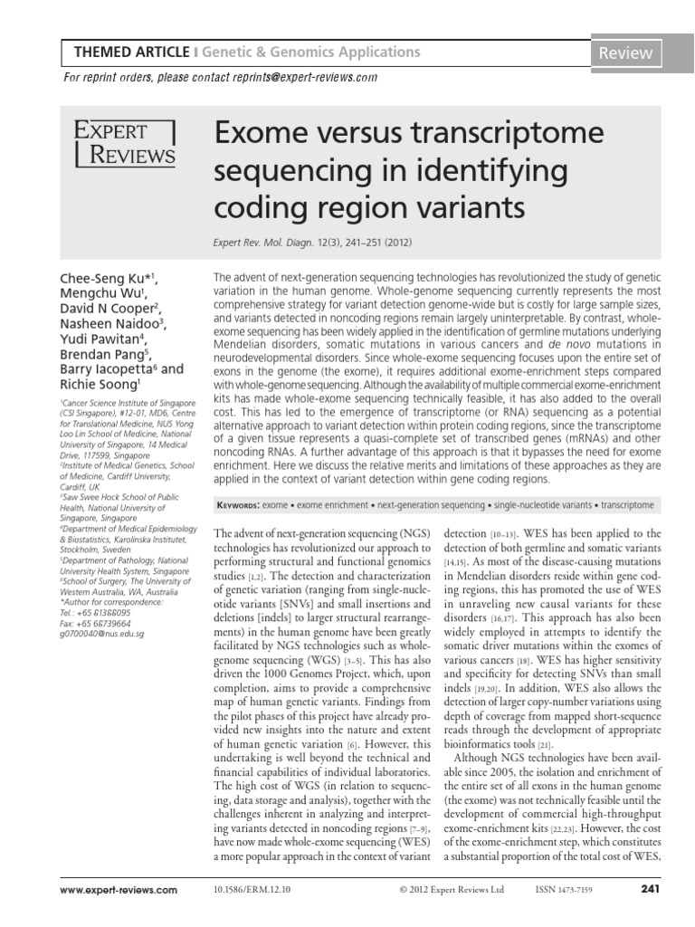 ExpRev IdentifyingCodingVariants | PDF | Dna Sequencing | Transcriptome