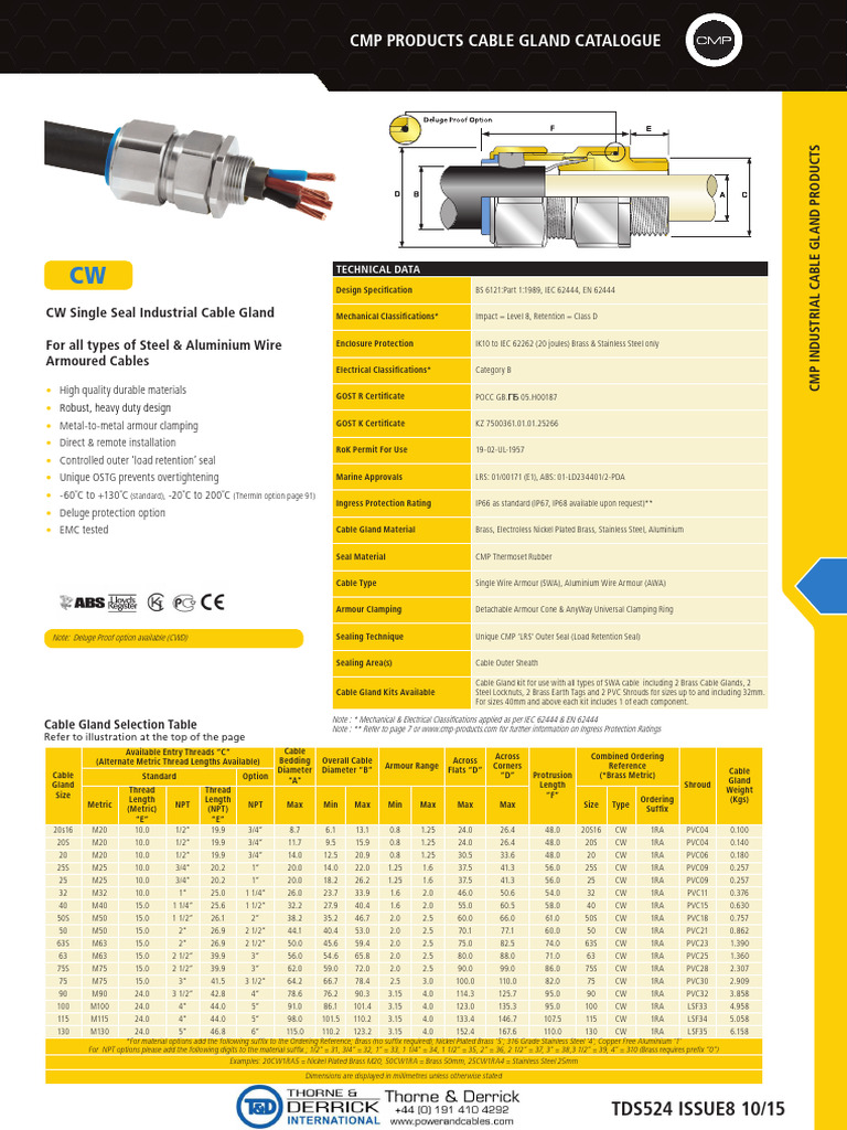 CW Cable Glands CMP Glands Specification | PDF | Building Materials | Building Engineering