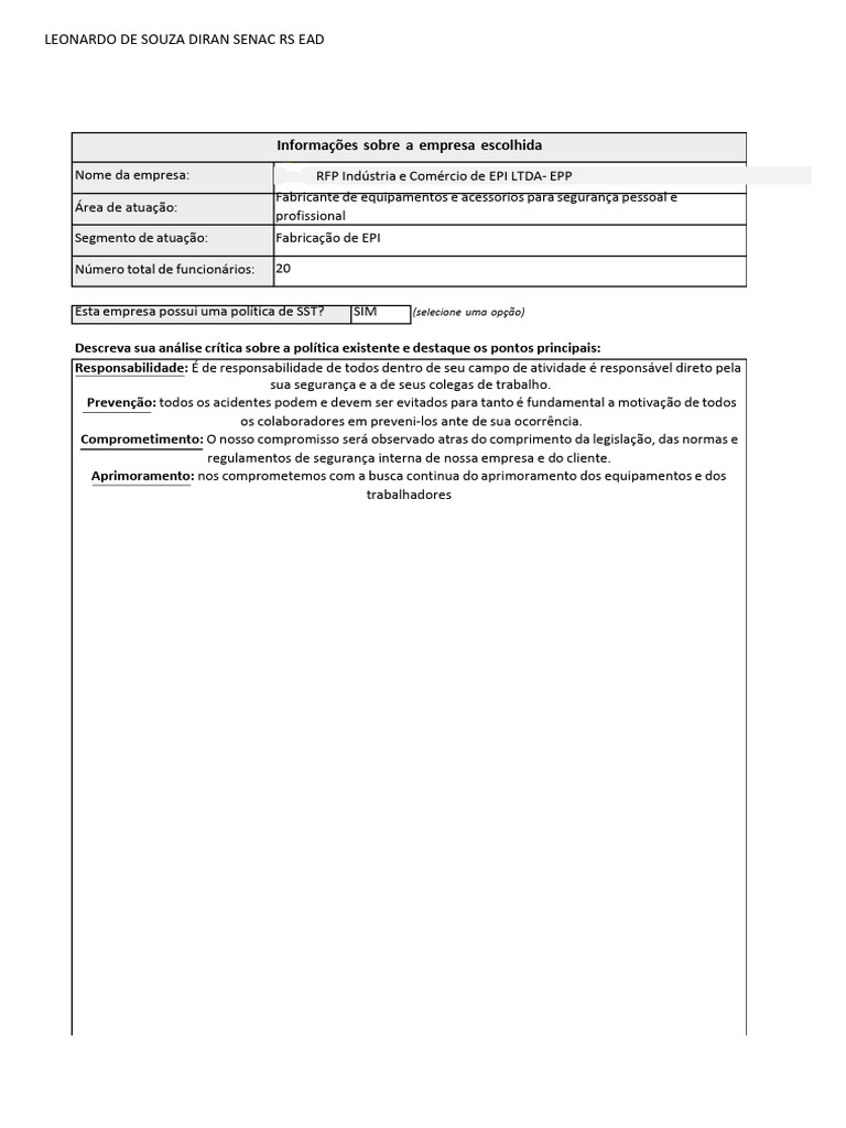 Projeto Integrador Senac TST Leonardo de Souza Diran 2023 | PDF
