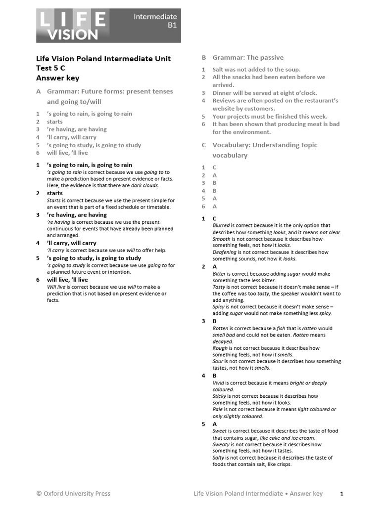 Lif Vis Pol Int Unit 5c Dys Answer Key | PDF | Taste | Restaurants