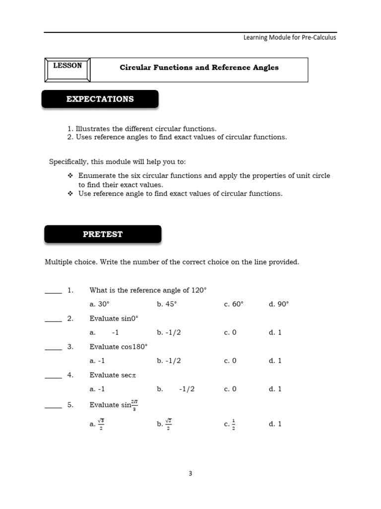 Stem Precal 11 q2 w3 Mod3 | PDF | Trigonometric Functions | Geometric Measurement