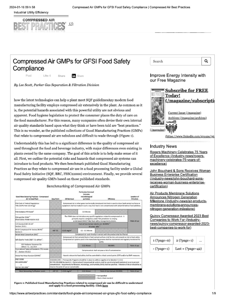 Compressed Air GMPs For GFSI Food Safety Compliance | PDF