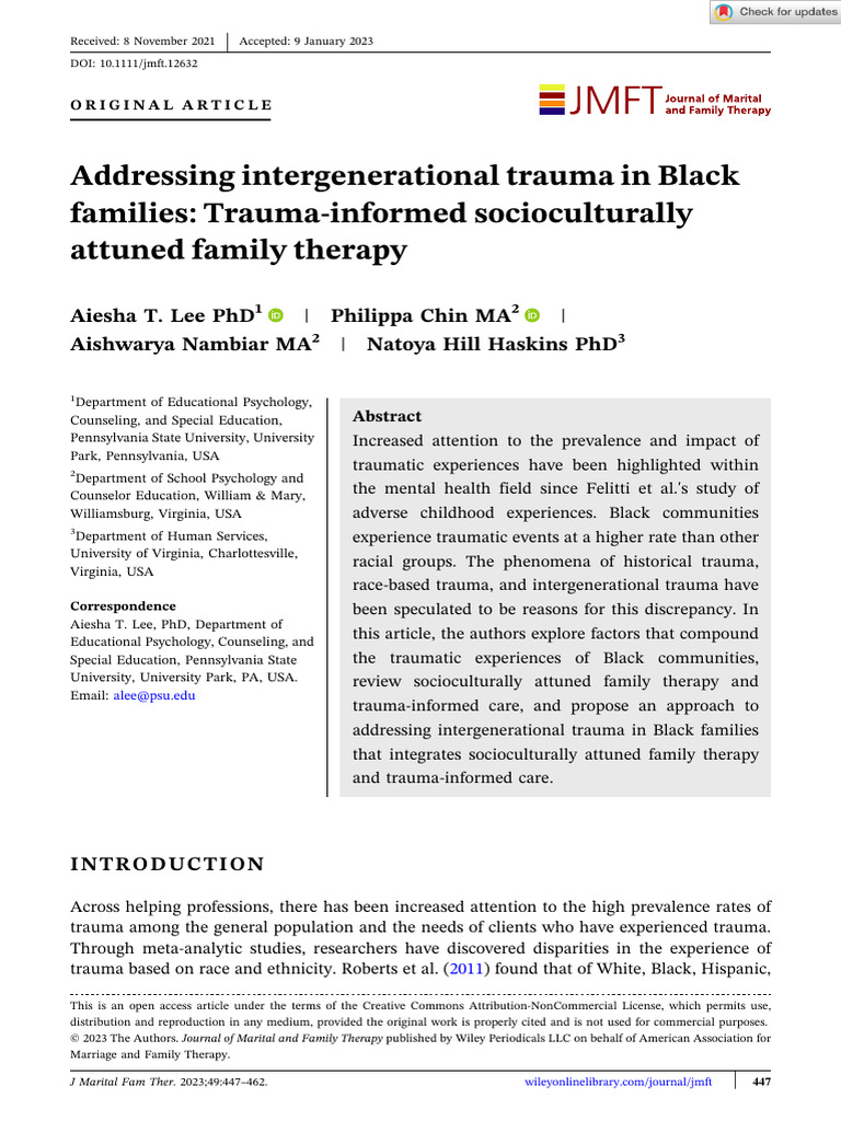 Abordando o Trauma Intergeracional em Famílias Negras Terapia Familiar Informada Sobre o Trauma ...