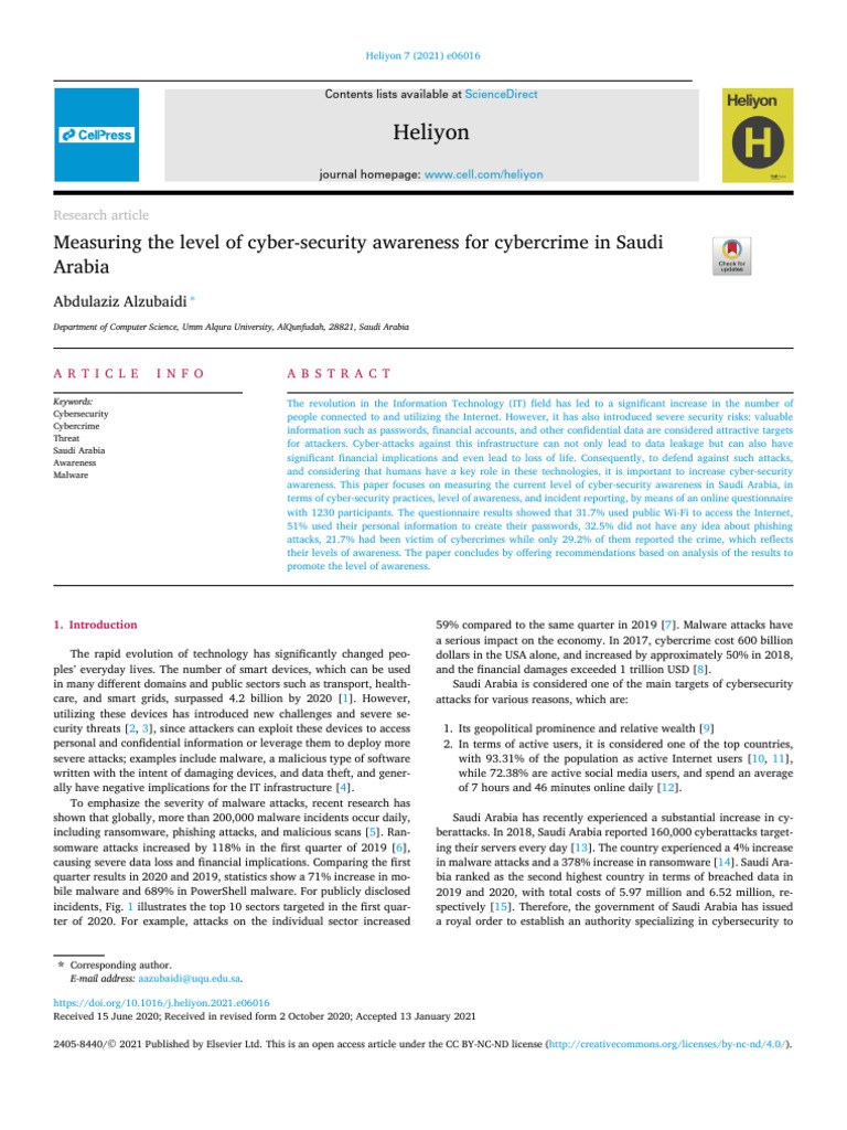 Measuring The Level of Cyber-Security Awareness For Cybercrime in Saudi Arabia | Download Free ...