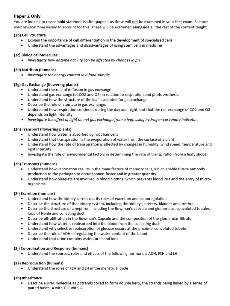 Paper 2 Only - Statements | PDF | Biology | Chemistry