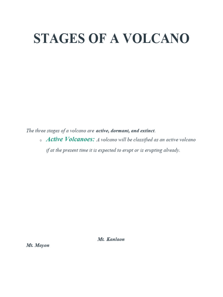 Stages of A Volcano | PDF | Volcano | Types Of Volcanic Eruptions