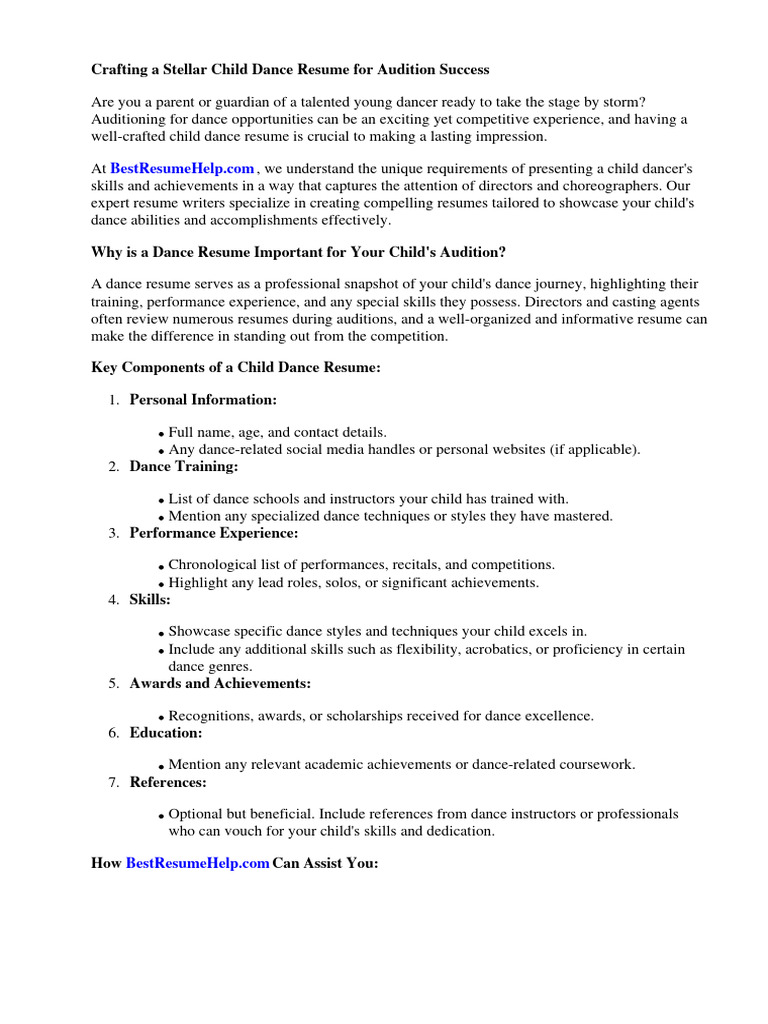 Child Dance Resume For Audition | PDF | Résumé | Audition