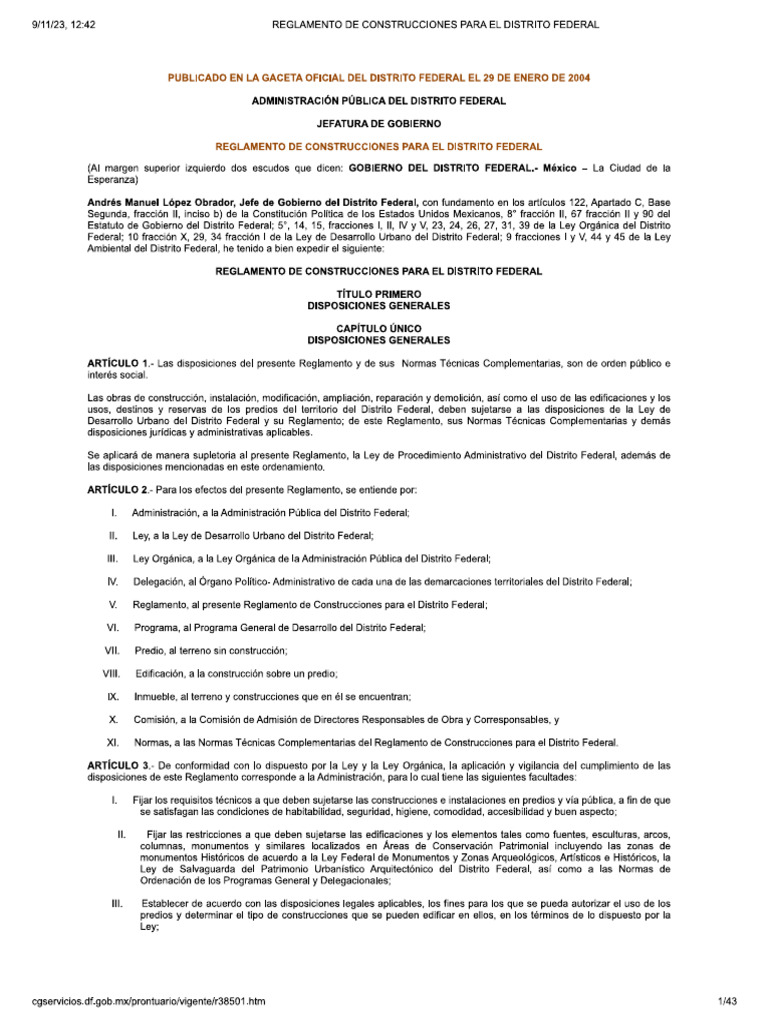 Reglamento de Construcciónes de CDMX | PDF