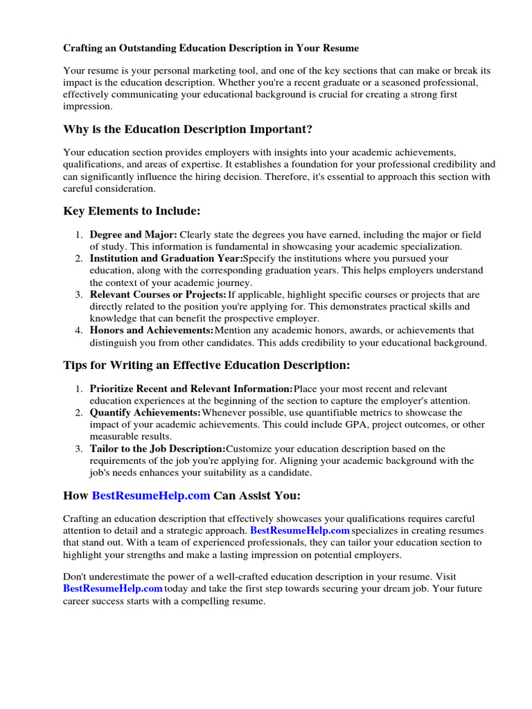Education Description in Resume | PDF | Résumé | Teachers