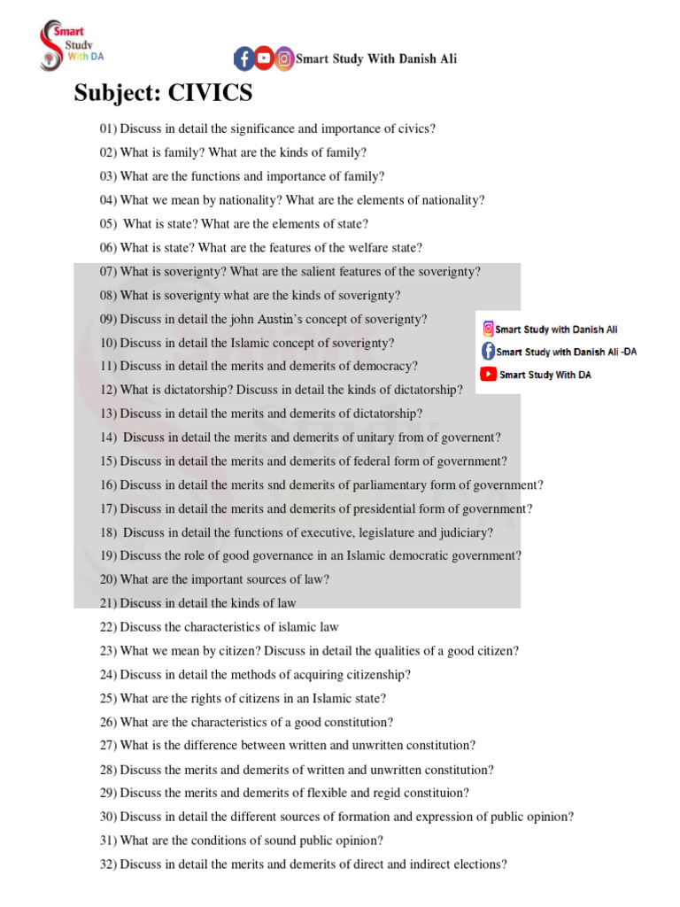 Civics Notes For SST | PDF | Constitution | Sovereignty