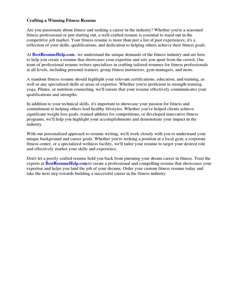 Fitness Resume | PDF | Physical Fitness | Personal Trainer