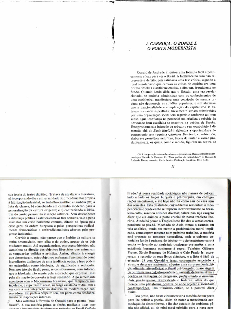 A Carroça, o Bonde e o Poeta Modernista - Roberto Schwarz | PDF