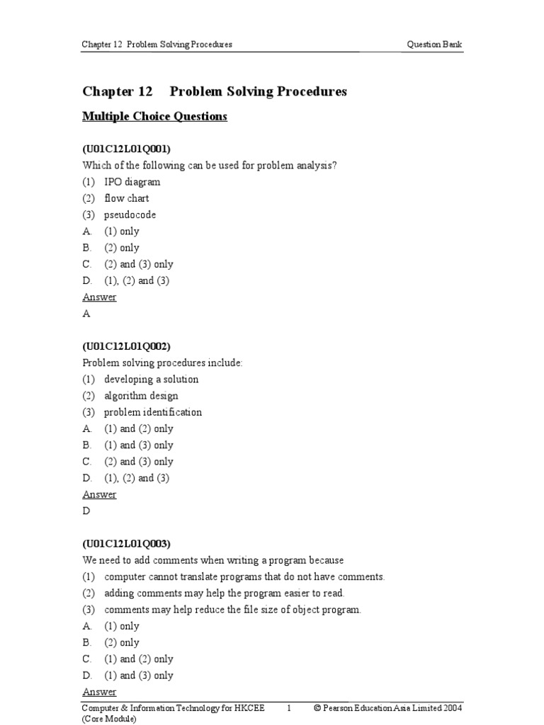 Problem Solving Procedures: Multiple Choice Questions | PDF | Algorithms | Computer Program