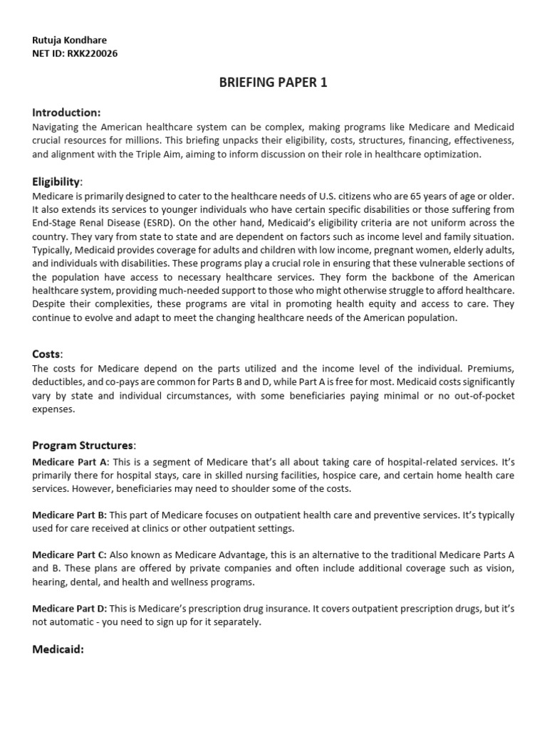 Briefing Paper 1 Ruttuja | PDF | Medicare (United States) | Medicaid