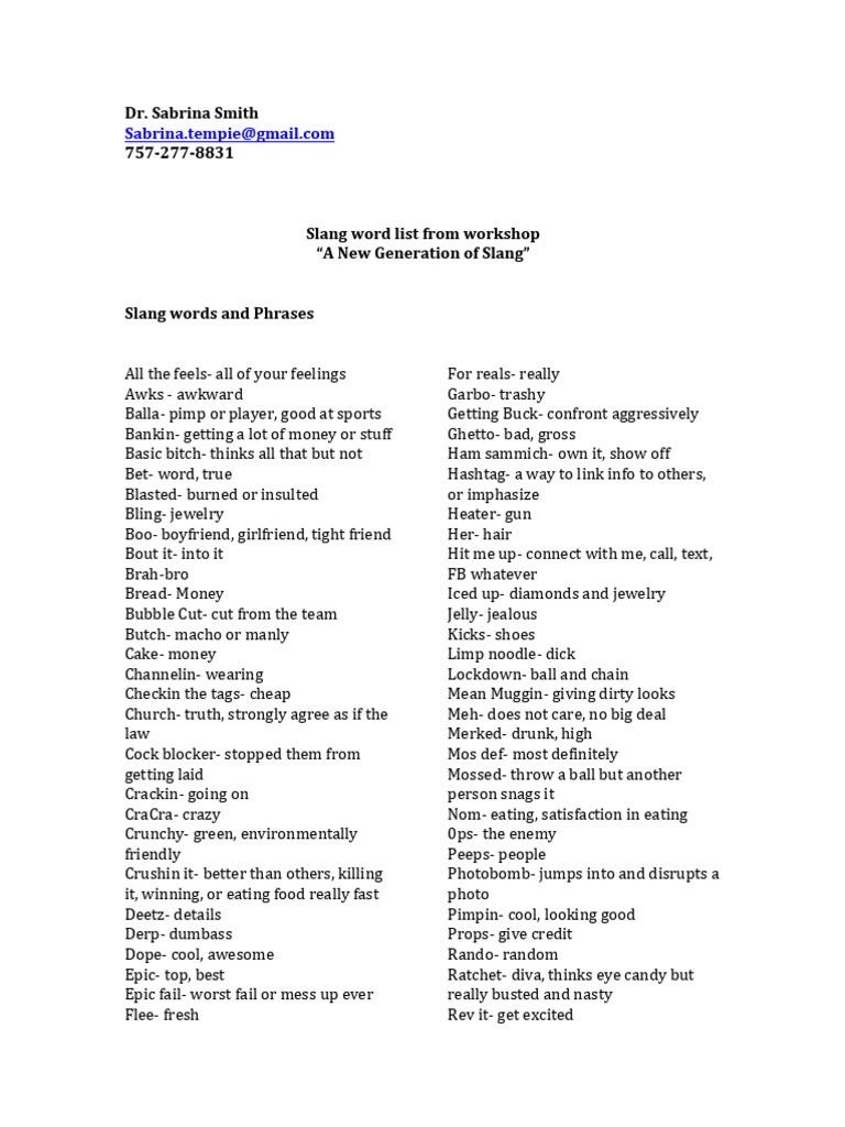 Slang Word List | Download Free PDF | Linguistics | Lexicology