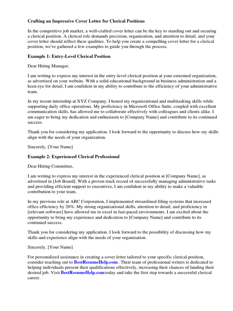 Cover Letter For Clerical Position Examples | PDF | Résumé