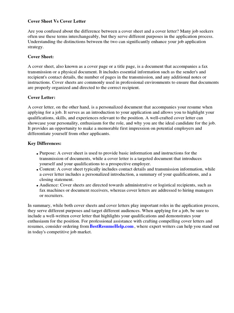 Cover Sheet Vs Cover Letter | PDF | Résumé
