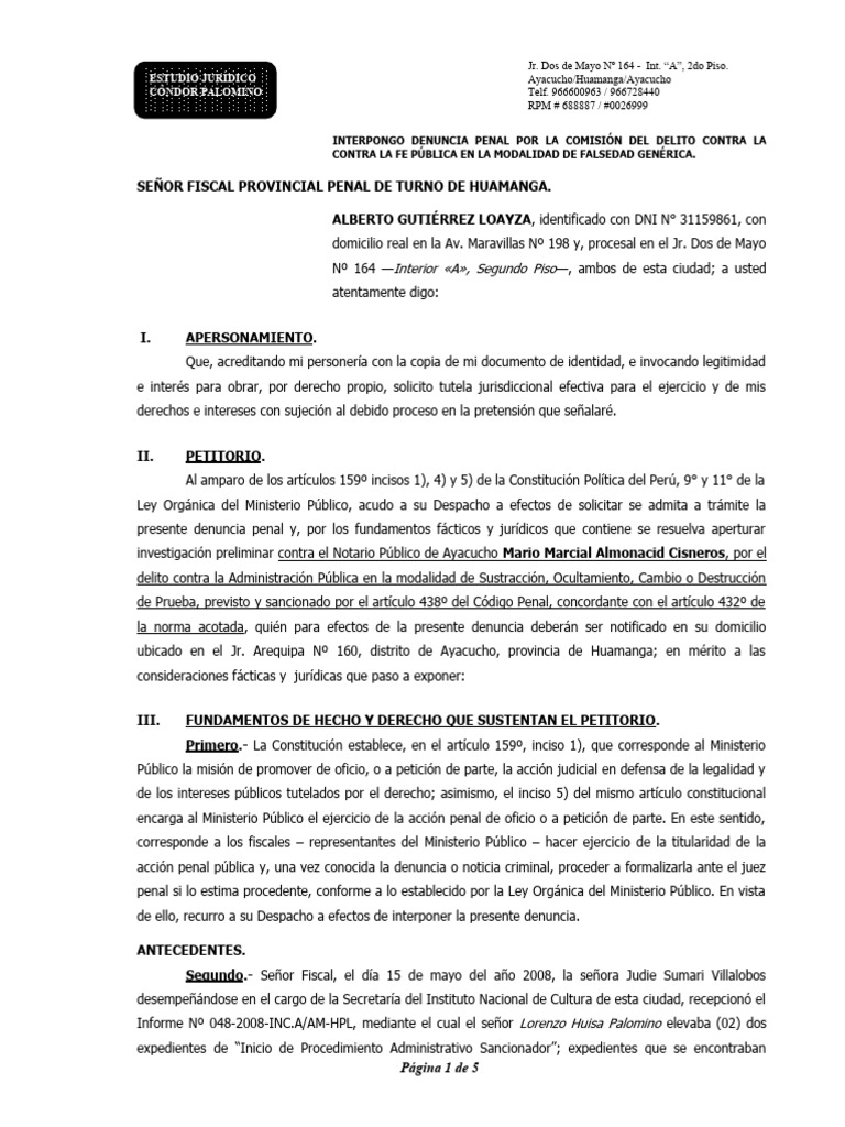Interpongo Denuncia Penal Por Colusión - Alberto Gutiérrez Loayza | PDF ... Interpongo Denuncia Penal Por Colusión - Alberto Gutiérrez Loayza | PDF ...