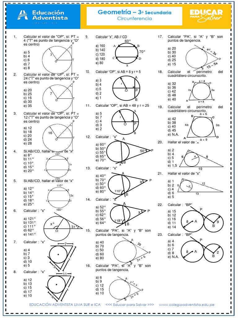 Separata - Circunferencia - 3ro Sec | PDF