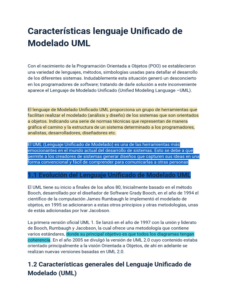 Caracteristicas de Lenguaje Unificado | PDF | Lenguaje de modelado ...
